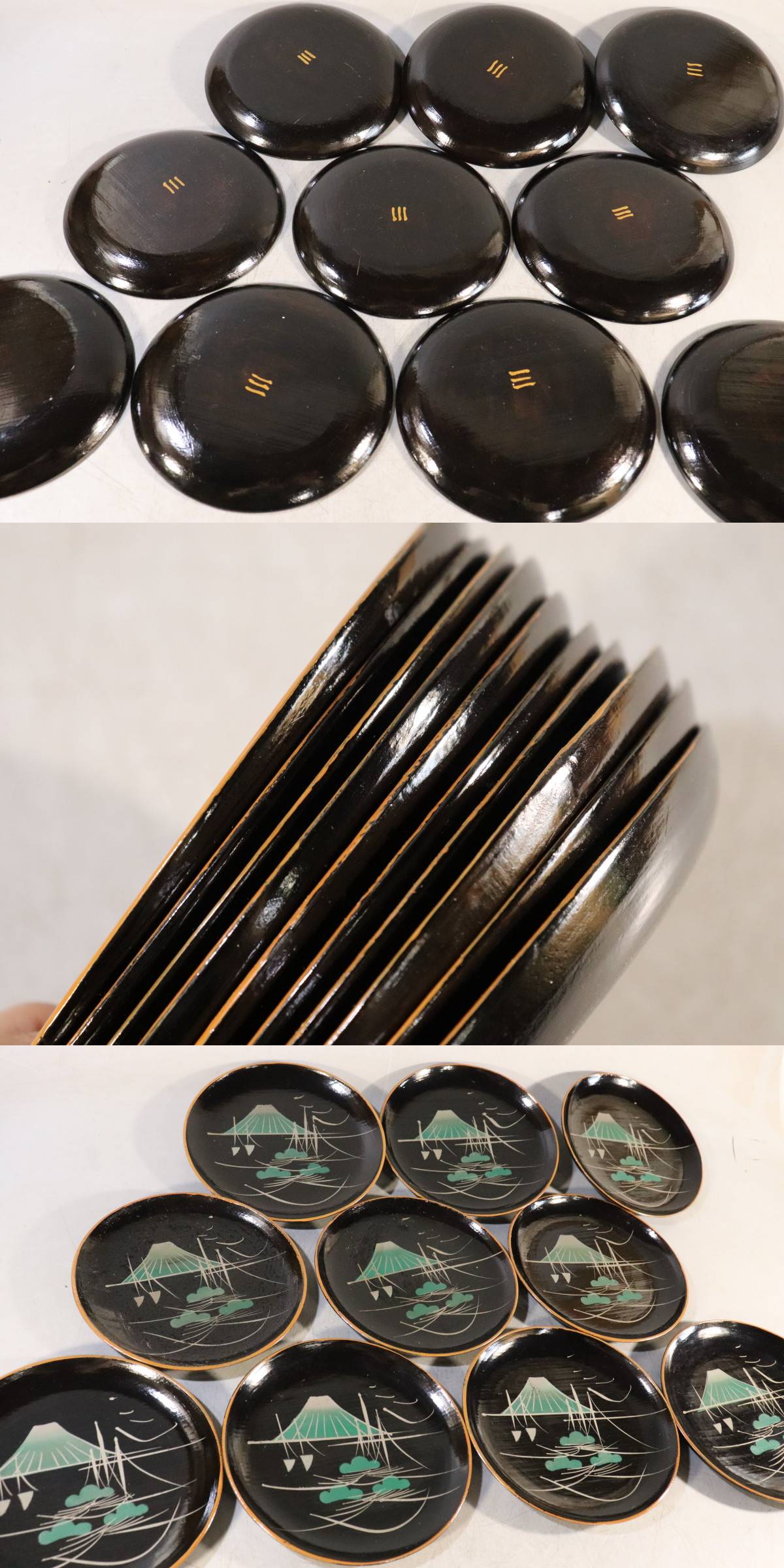 日本代購代標第一品牌【樂淘letao】－E819 銘々盆10枚/漆器/菓子器/木皿/和骨董/和食器/富士山図