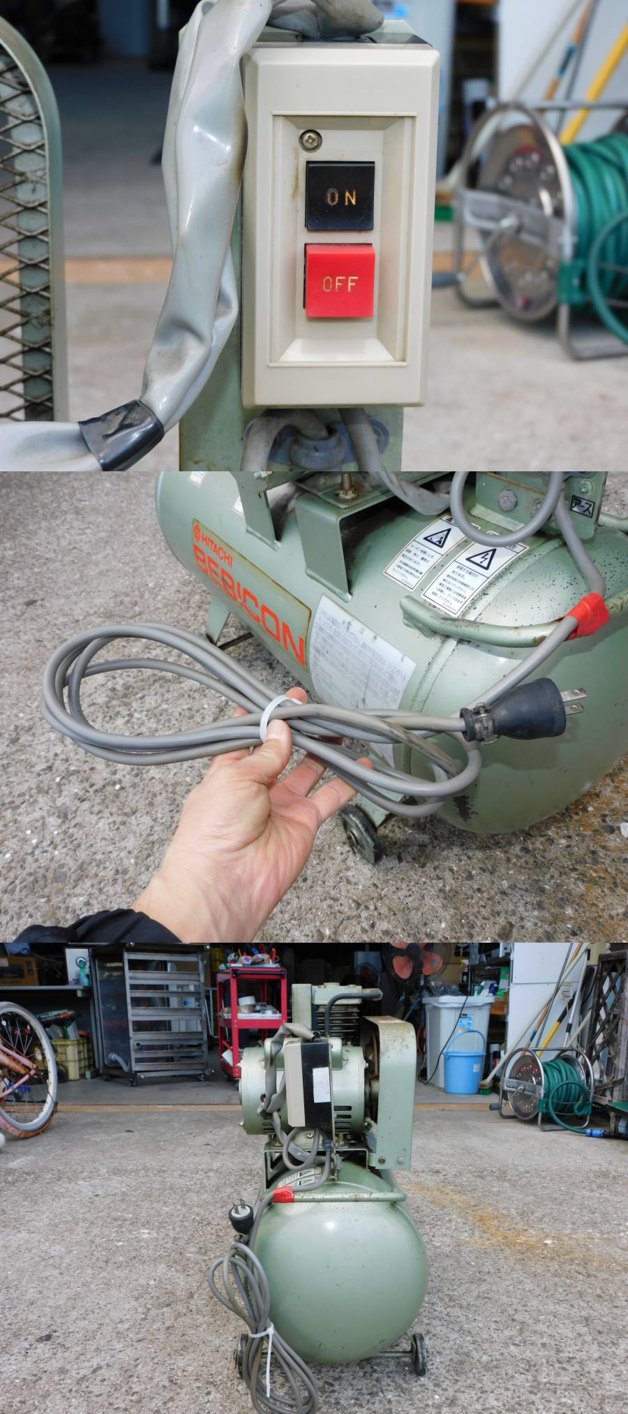 【傷や汚れあり】【静かで動作品/送料無料】HITACHI ベビコン エアーコンプレッサー 0.4P-7S 60hz 0.4kw 100V 38L 小型 スイッチ付き 2口 中古の落札情報詳細 ...