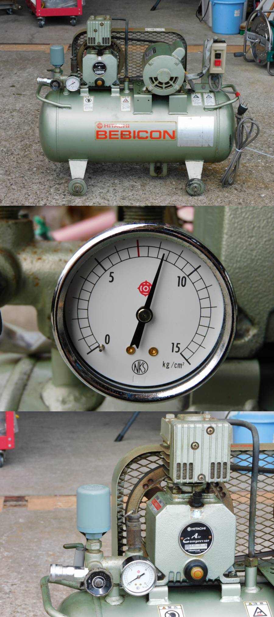 【傷や汚れあり】【静かで動作品/送料無料】HITACHI ベビコン エアーコンプレッサー 0.4P-7S 60hz 0.4kw 100V 38L 小型 スイッチ付き 2口 中古の落札情報詳細 ...