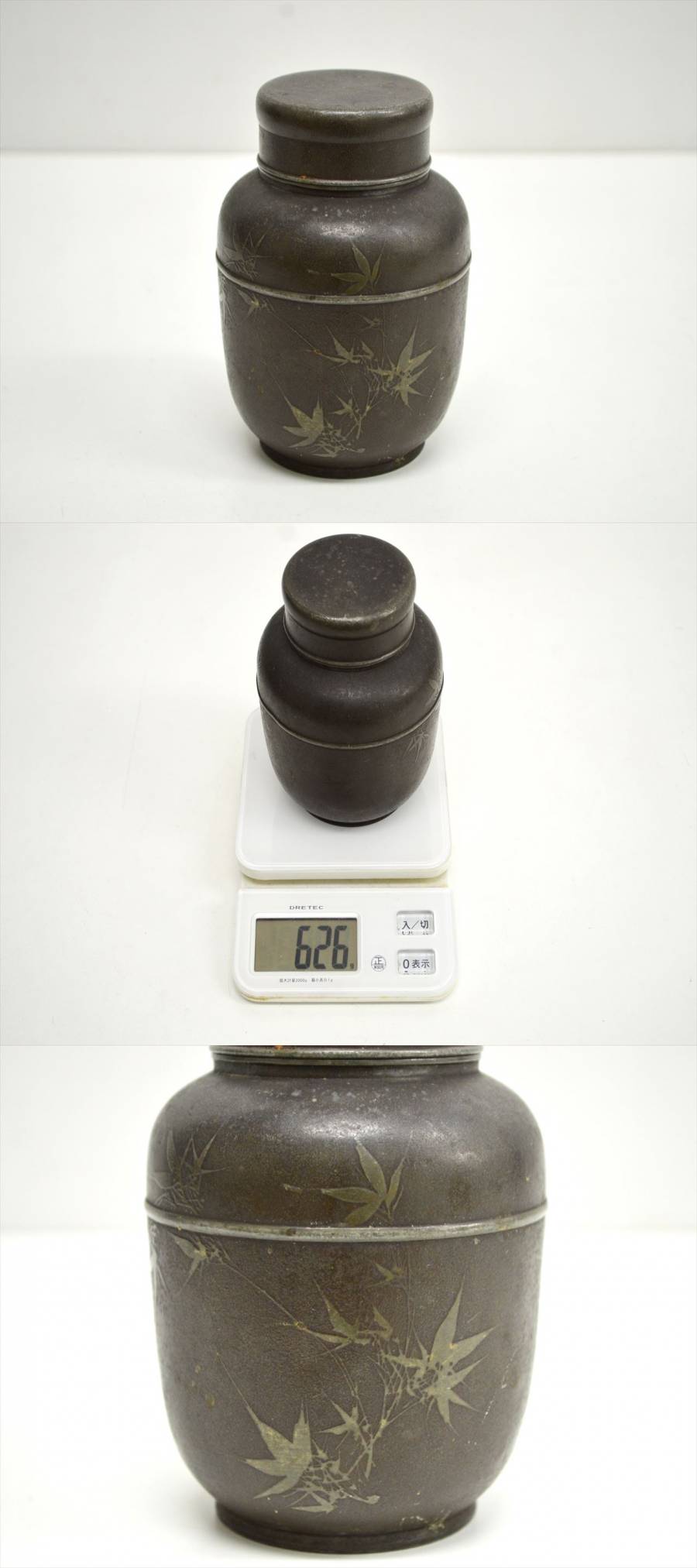 日本代購代標第一品牌【樂淘letao】－KM606 中古品 古錫 萬寿堂 造 茶入 茶壺 約626g 煎茶道具