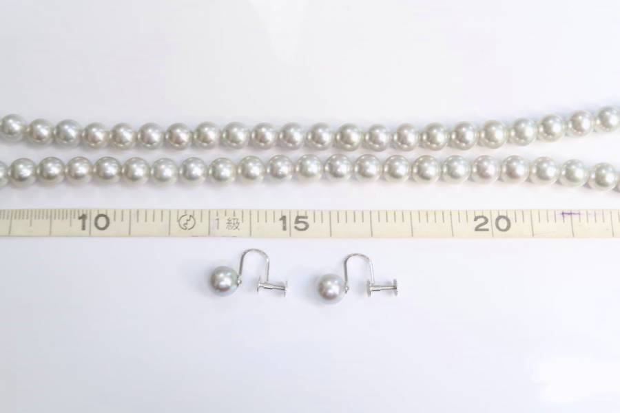 日本代購代標第一品牌【樂淘letao】－1円～ 真珠 あこや真珠 丸玉 ネックレス 6.9mm - 7.2mm 33.93g イヤリング K14WG 9.4mm 2点セット