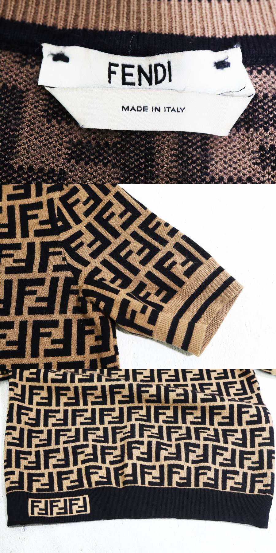 日本代購代標第一品牌【樂淘letao】－★FENDI★フェンディ ズッカ柄 サマーニット ブラウン レディース サイズ38 FZY702 A5QG 半袖 丸襟 FFロゴ