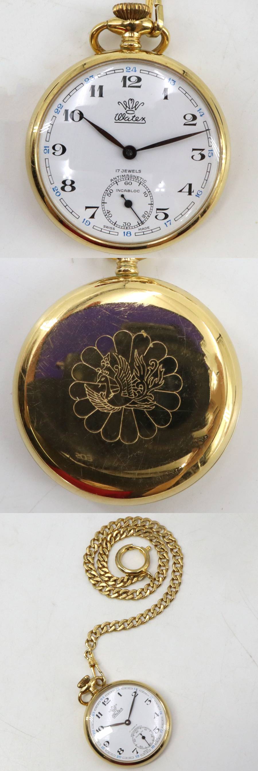 日本代購代標第一品牌【樂淘letao】－e4082【Watex】ワテックス 手巻き懐中時計 スモセコ スイス製 17石 23年 オーバーホール済み